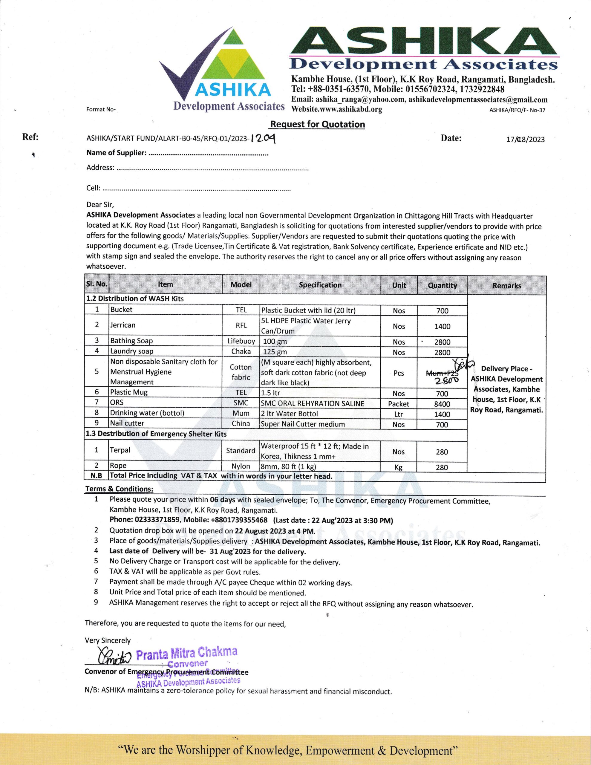 Quotation Notice - ASHIKA Development Associates